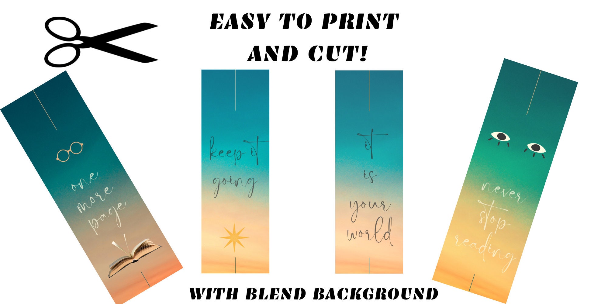 Printable Bookmarks, Digital Bookmark Set, Colorful Bookmarks, Book ...