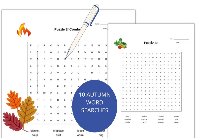 Autumn Word Search Printable Autumn Game Bundle Fall Word - Etsy