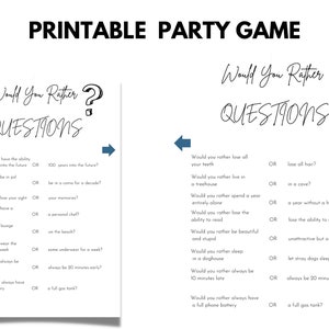 Printable Party Game, Would You Rather Questions, Questions Game ...