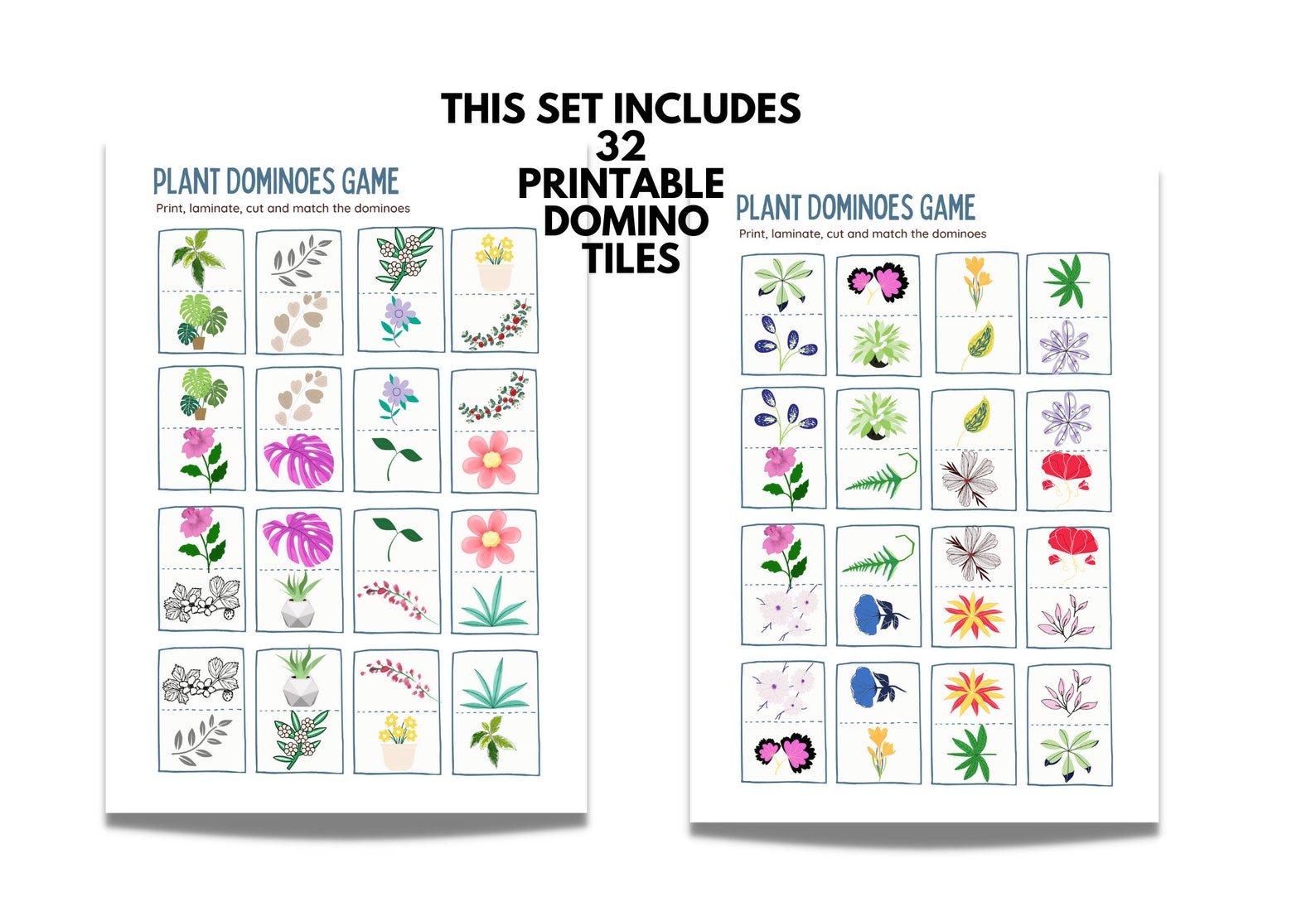 Plant Dominoes Game, Printable Board Game, Dominoes Game, Family ...