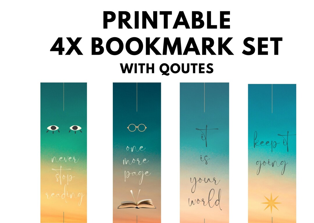 Printable Bookmarks, Digital Bookmark Set, Colorful Bookmarks, Book ...