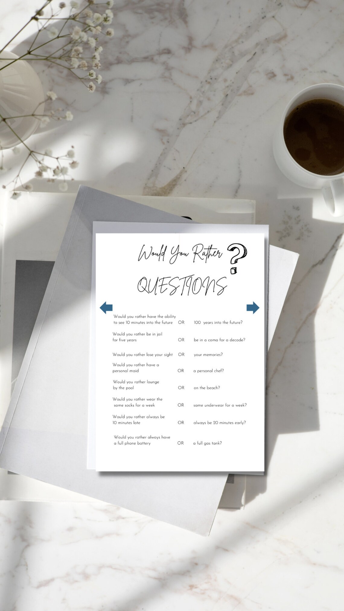 Printable Party Game, Would You Rather Questions, Questions Game ...