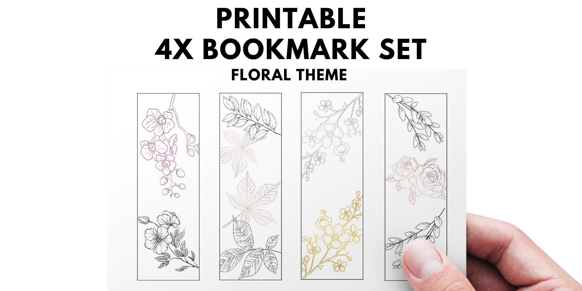 Floral Bookmarks, Printable Bookmark Set, Printable Flower Bookmarks ...
