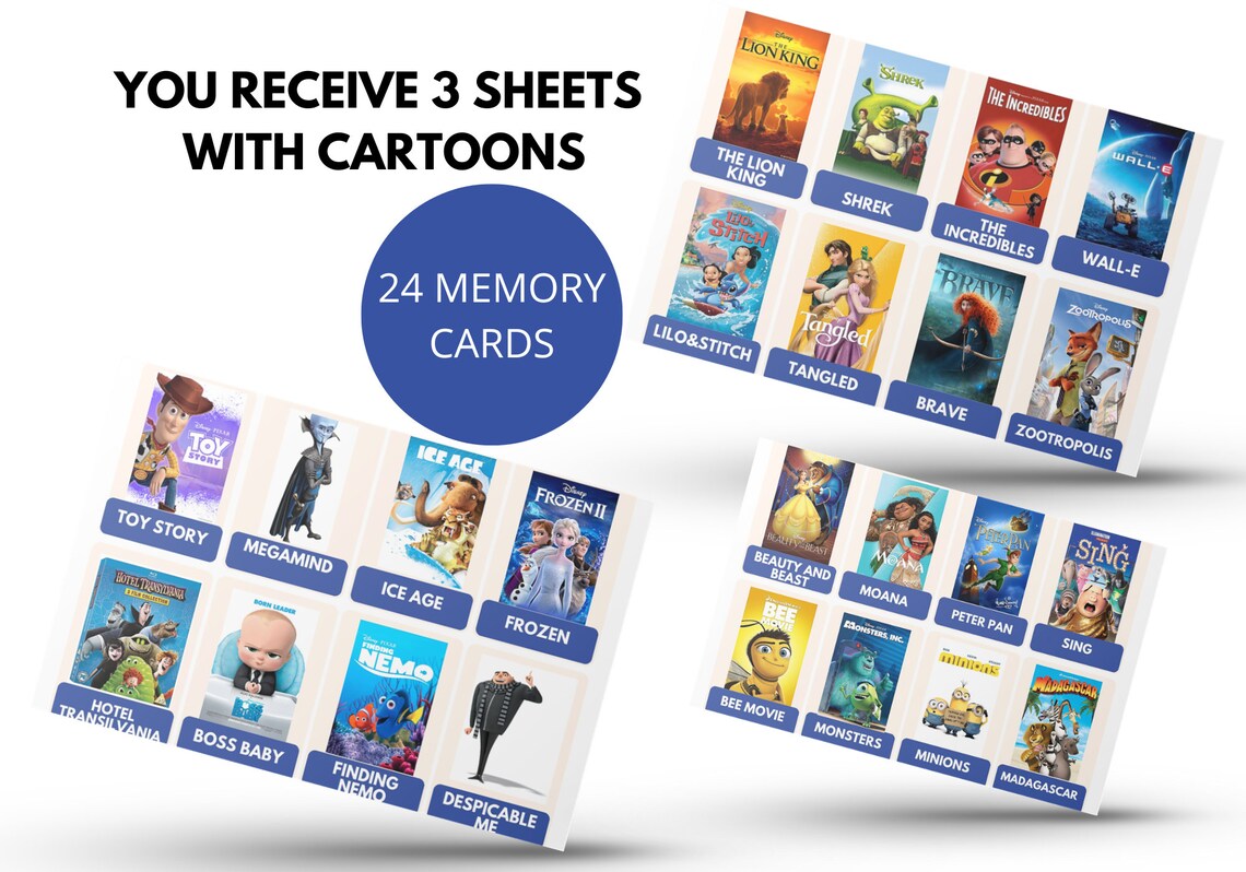 Cartoon Memory Game, Memory Game Cards, Cartoon Characters Game ...
