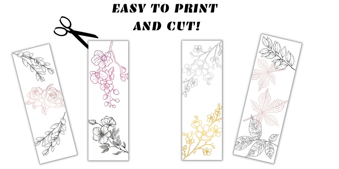 Floral Bookmarks, Printable Bookmark Set, Printable Flower Bookmarks ...