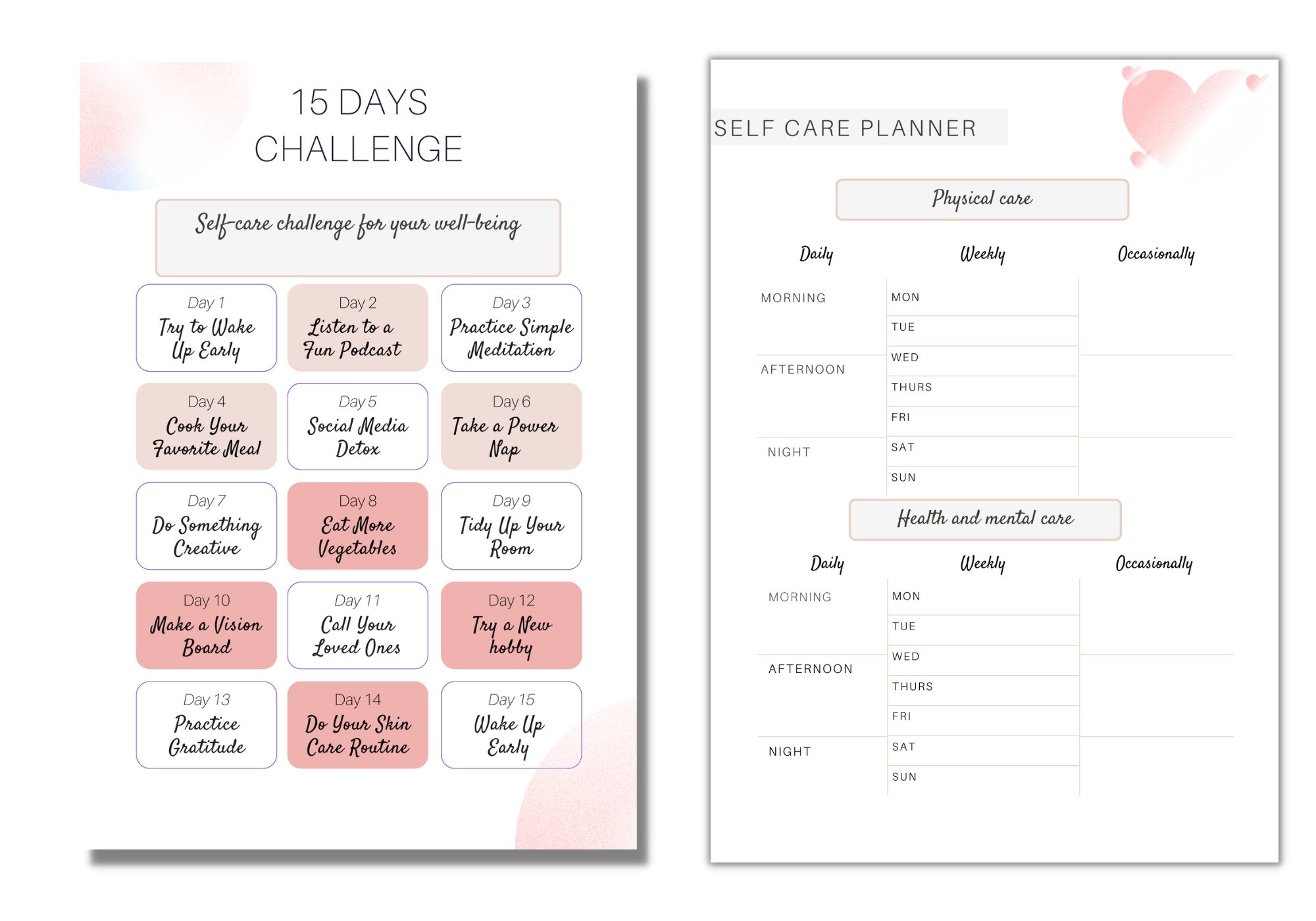 Self Care Planner Self Love Journal Pages Self Care Checklist