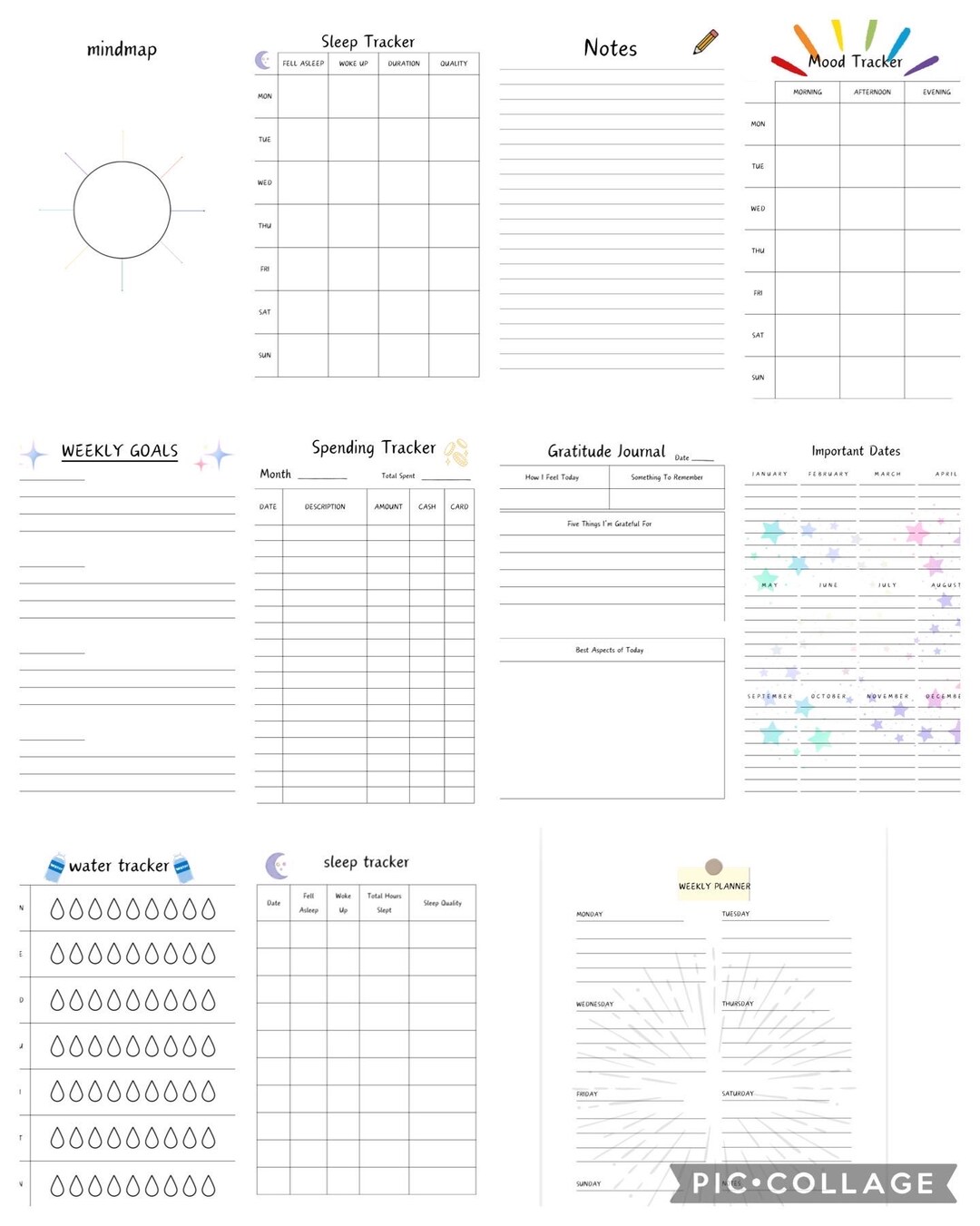 Printable Bullet Journal/sleep Tracker/ Water Tracker/ Reading Log ...