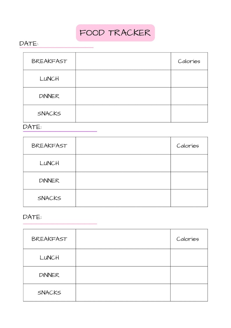 Printable Food Tracker / Food Diary / Instant Download/ - Etsy