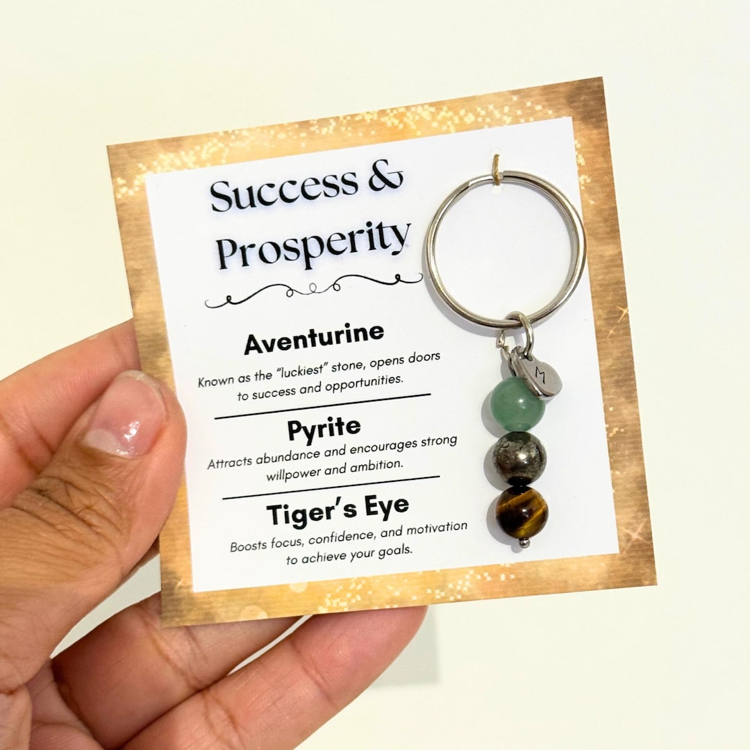 Success & Prosperity Crystal Keyring, Pyrite, Green Aventurine, Tiger's ...