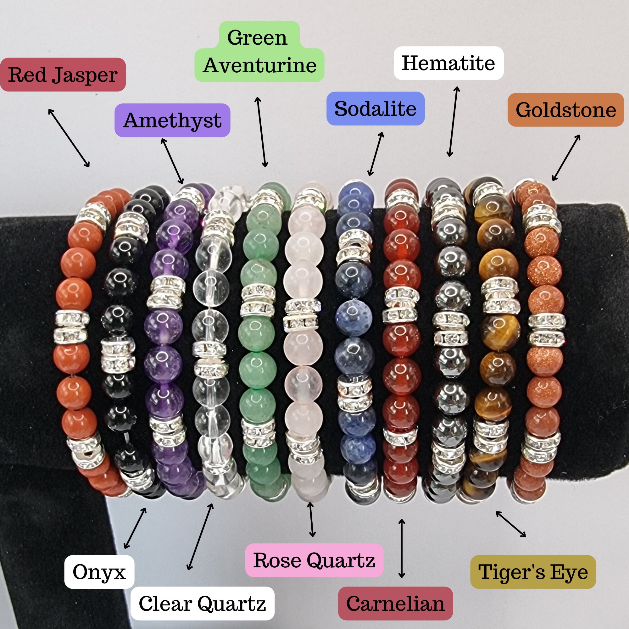 Healing Crystal Bracelet. Natural Gemstone Bead Bracelet - Etsy UK