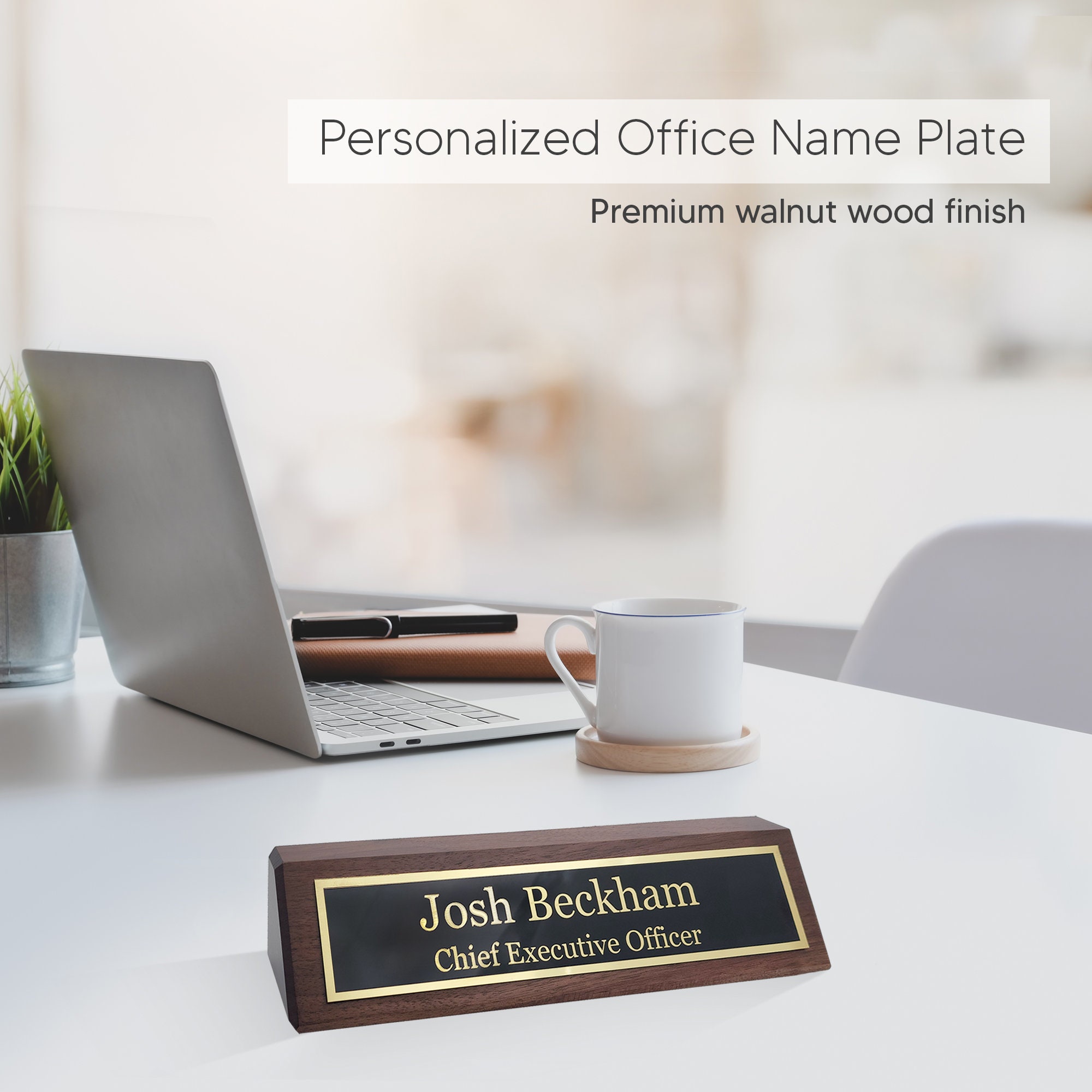 Elegant Wood Name Plate for Desk | Custom Desk Name Plate Personalized ...
