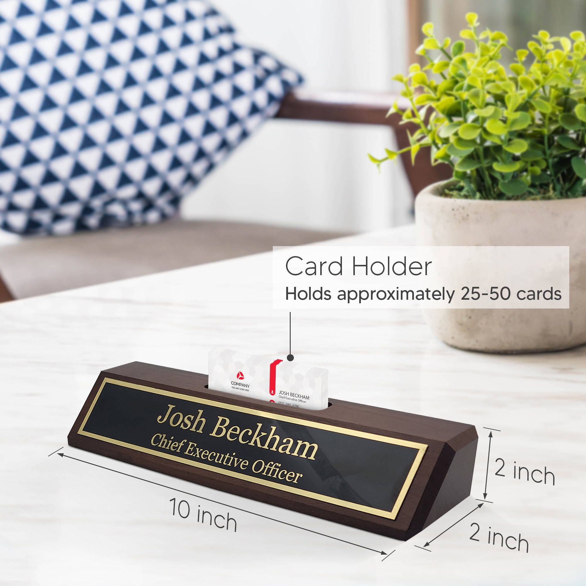 Wood Desk Name Plate W/card Holder | Custom Desk Name Plate ...