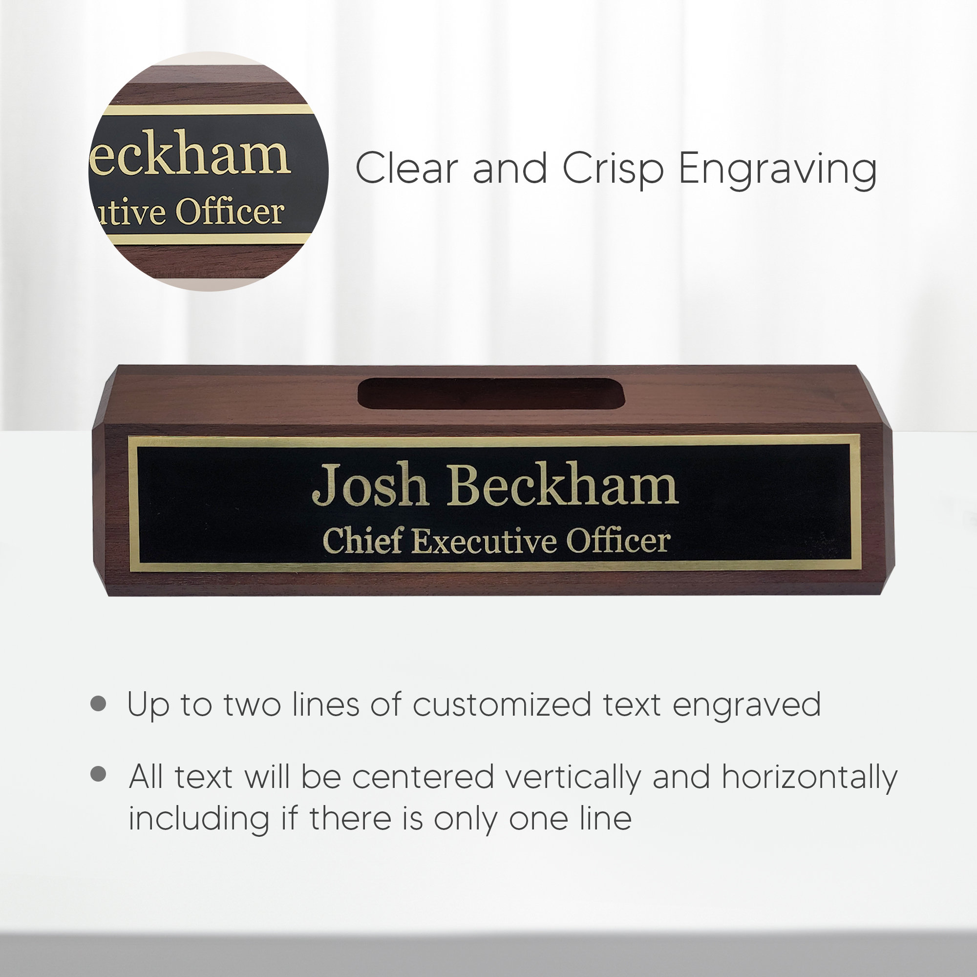 Wood Desk Name Plate W/card Holder | Custom Desk Name Plate ...