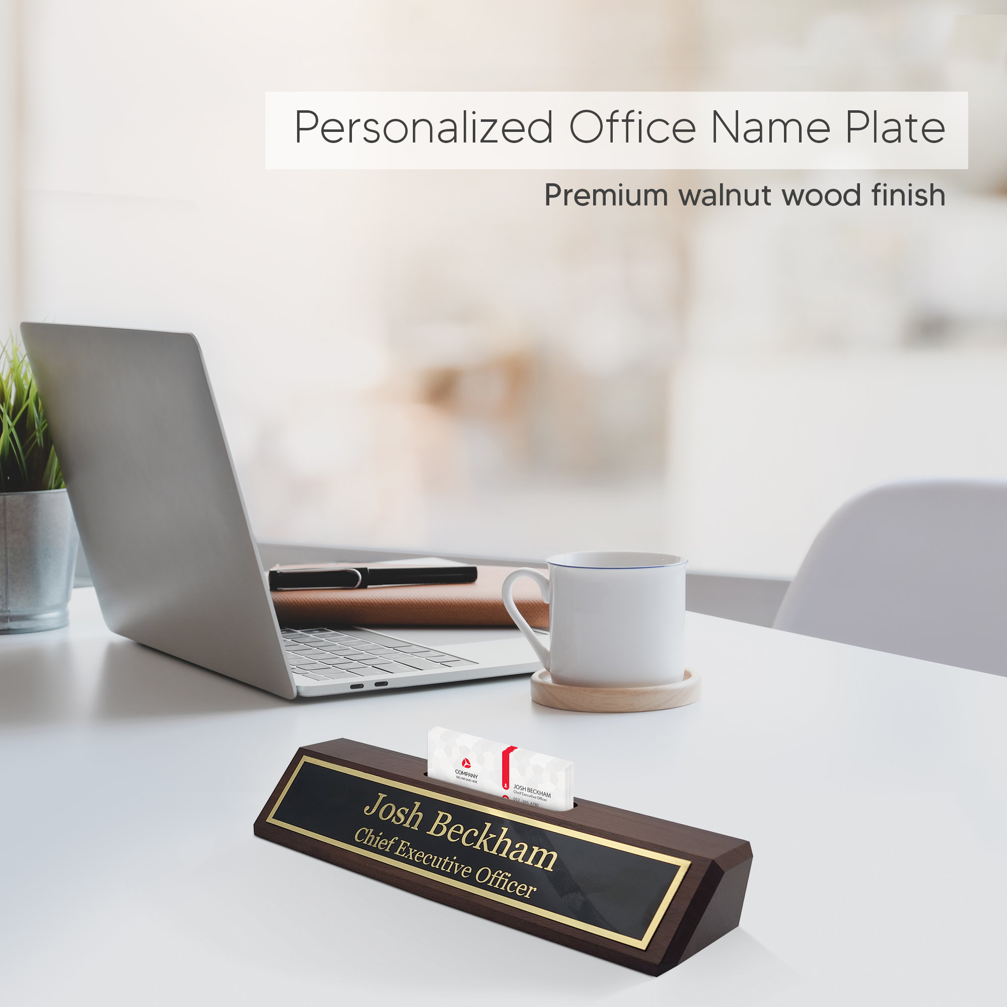 Wood Desk Name Plate W/card Holder | Custom Desk Name Plate ...