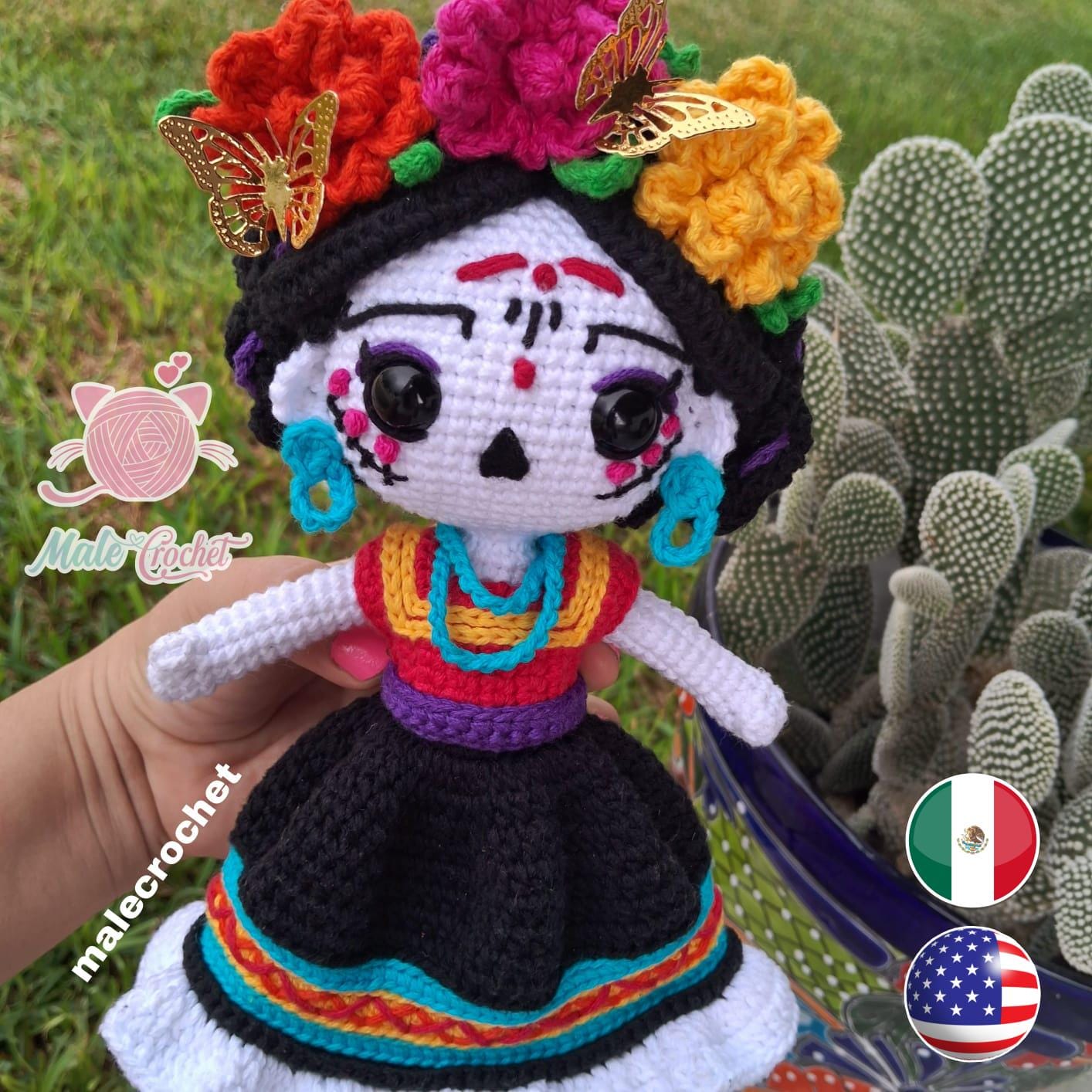 Patrón FRIDA KAHLO CATRINA, Idioma Inglés y Español, amigurumi a ...