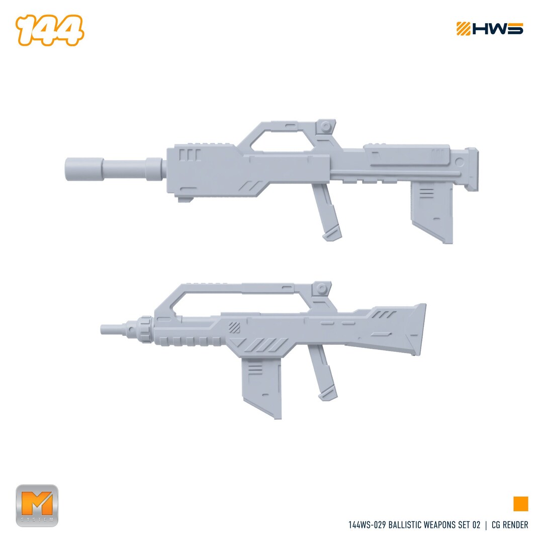 144WS-029 Ballistic Weapons Set 02 set of 2 Weapons. 3D Resin Weapon for 1/144 Scale Model Kits ...