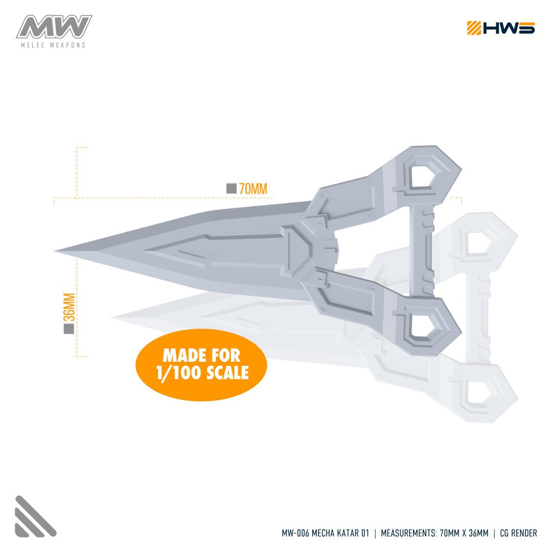 MW006 Mecha Katar 01 (set of 2 Weapons) 1/100. 3D Resin Weapon for 1/100 Scale Mecha Model Kits ...