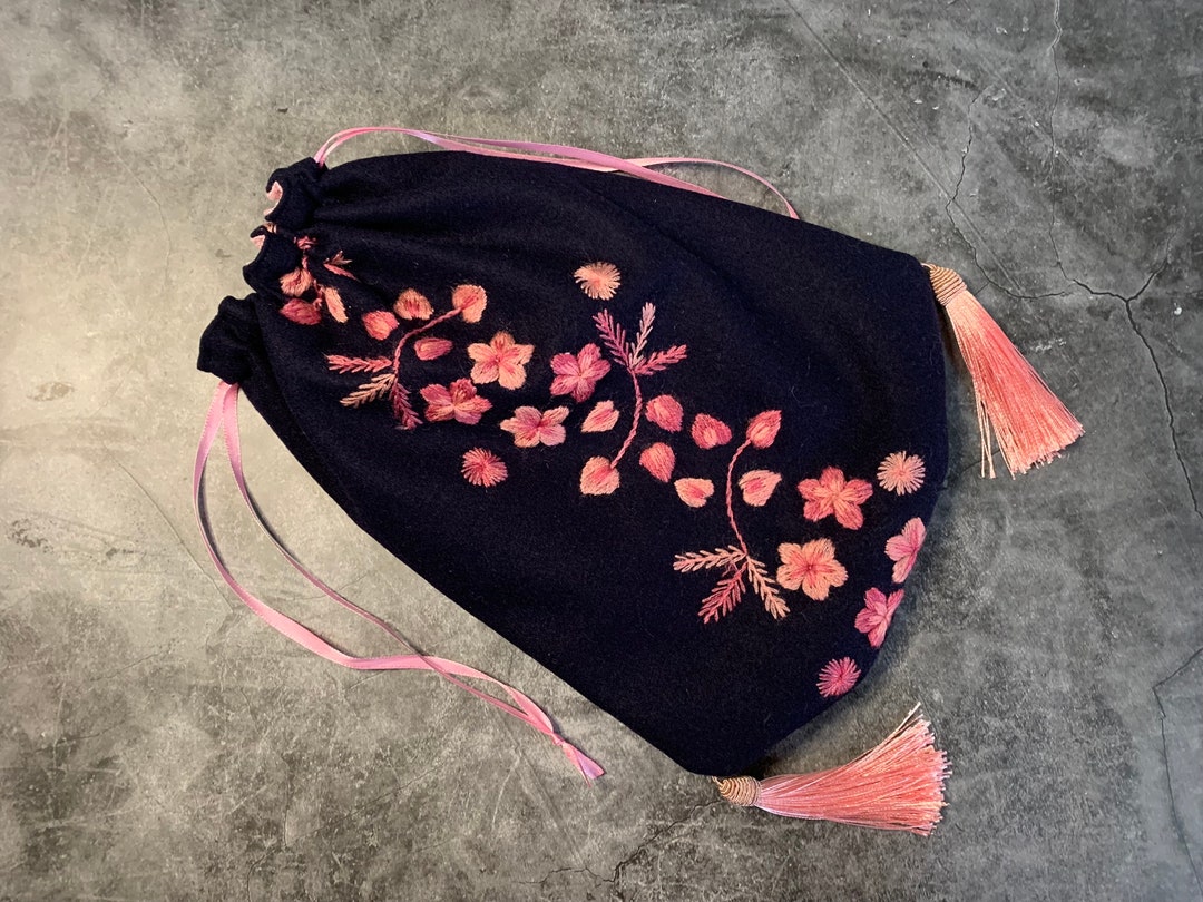 Blue Embroidered Reticule Handbag Regency Drawstring Purse - Etsy