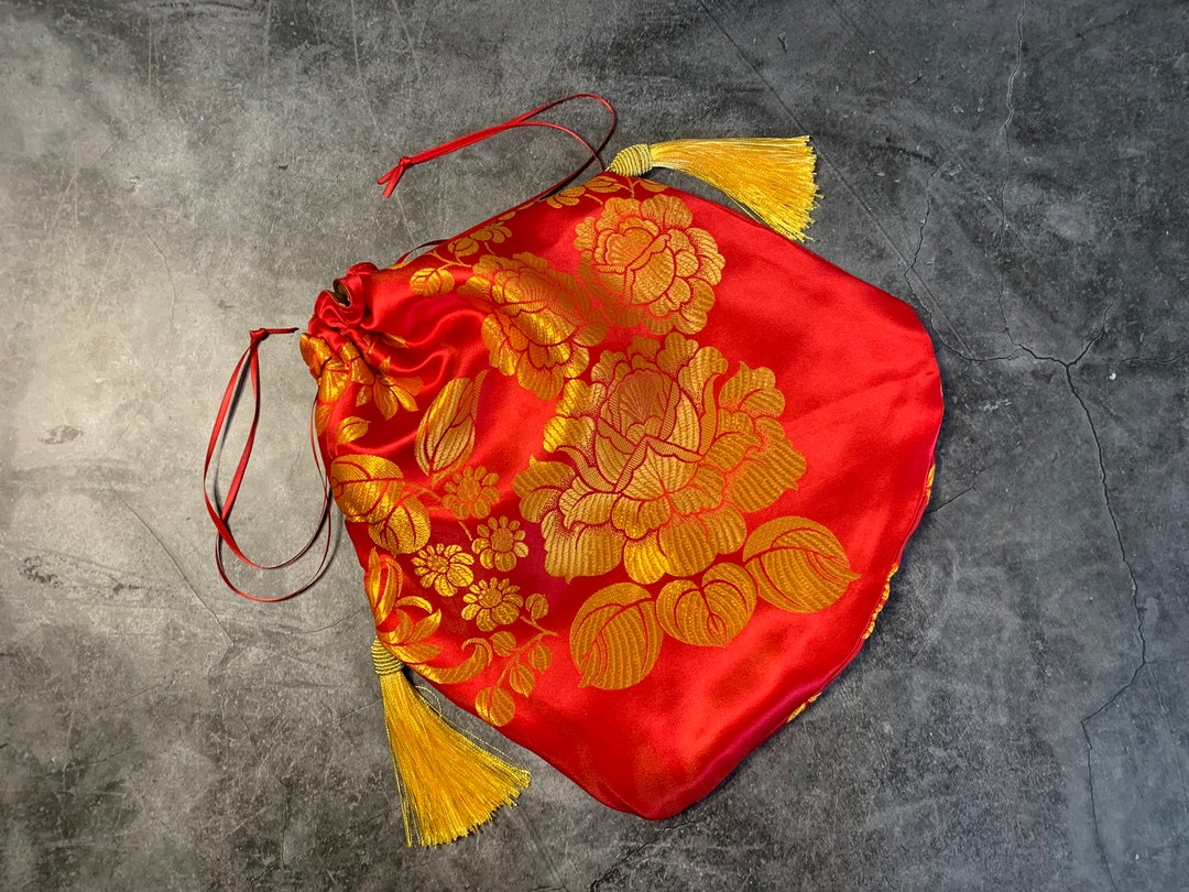 Red Floral Reticule Handbag Regency Drawstring Purse - Etsy
