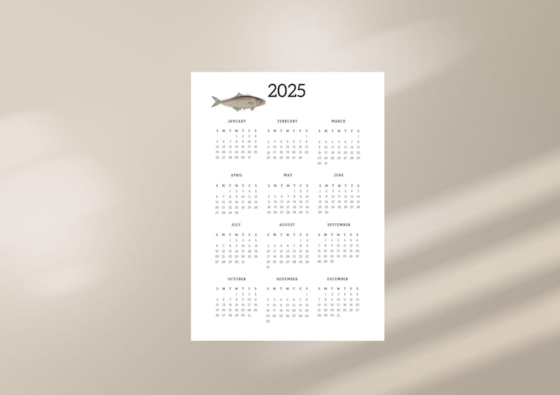 Illustrated Fish Calendar | Six Year Calendar | Printable Wall Calendar ...