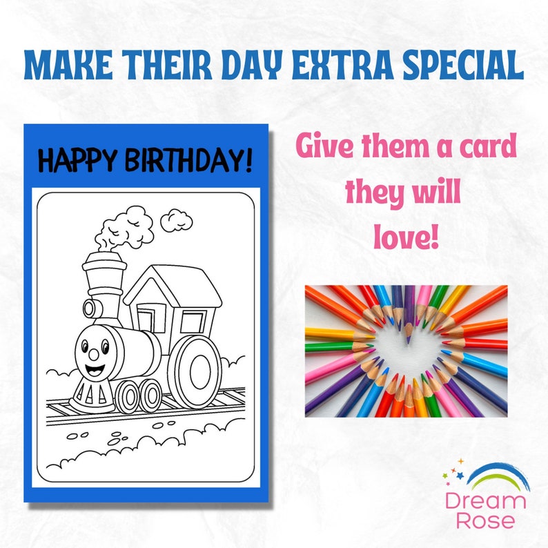 TRAIN Coloring Card for Child Happy Birthday Card for Kid to - Etsy