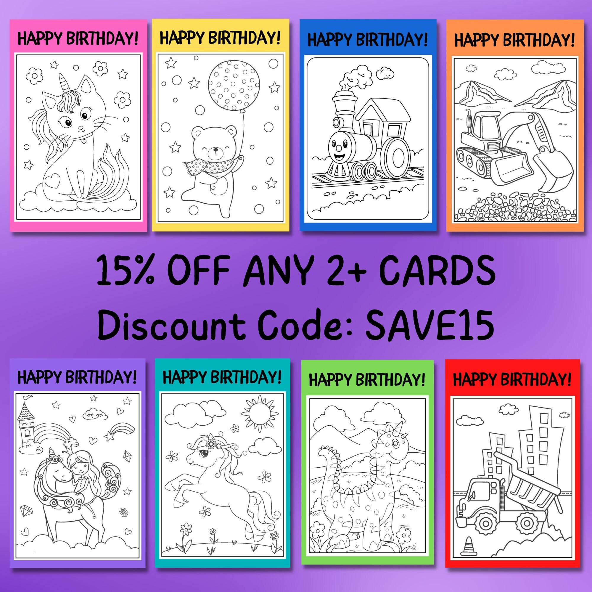 CAT WITCH Halloween, Kid's Halloween Card, COLORING Halloween Card ...