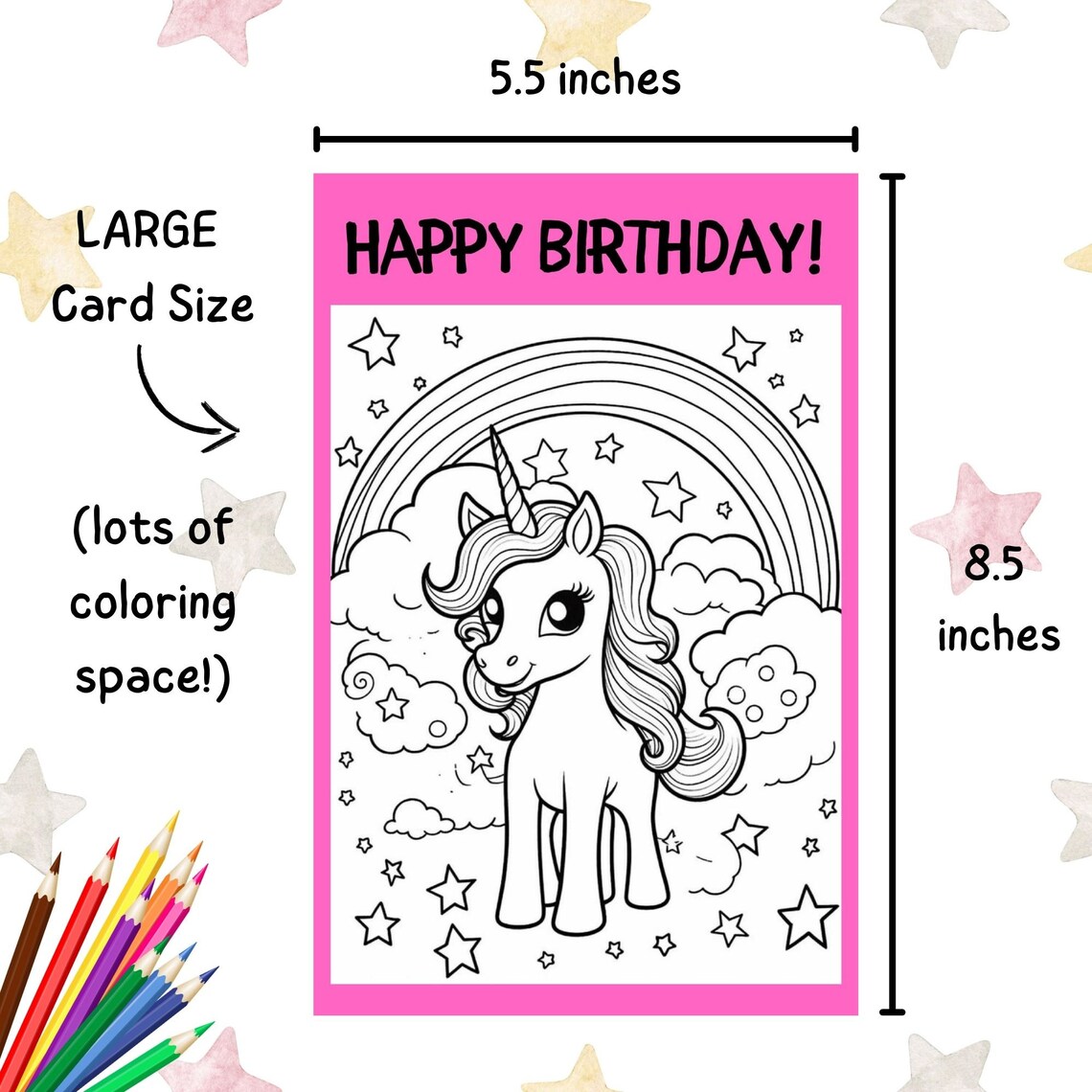 UNICORN Birthday, Kid's Birthday Card, COLORING Birthday Card ...