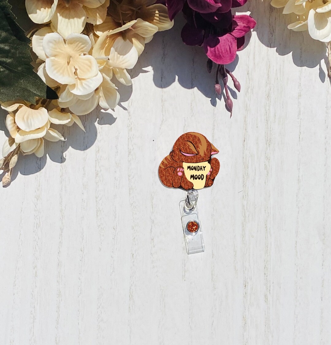 Monday Mood Badge Reel Sad Cat Badge Reel Large Badge Reel - Etsy