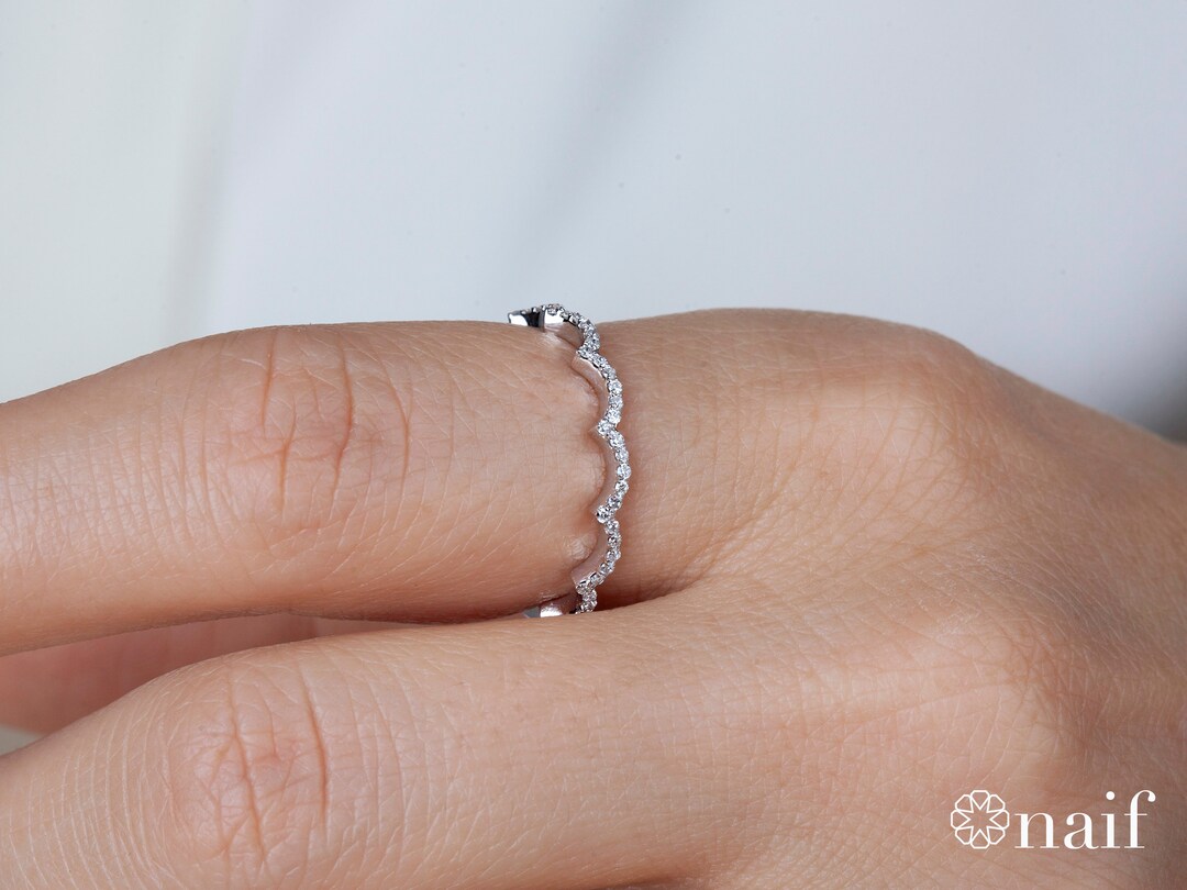 Gold Wavy Ring Stackable Gold Diamond Rings 14K-18K Half - Etsy