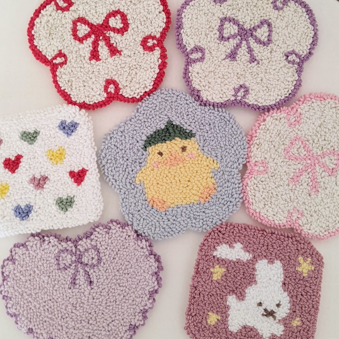 Punch Needle Coaster, Tufted Mug Rug, Cute Gift Idea, Drink Coasters ...