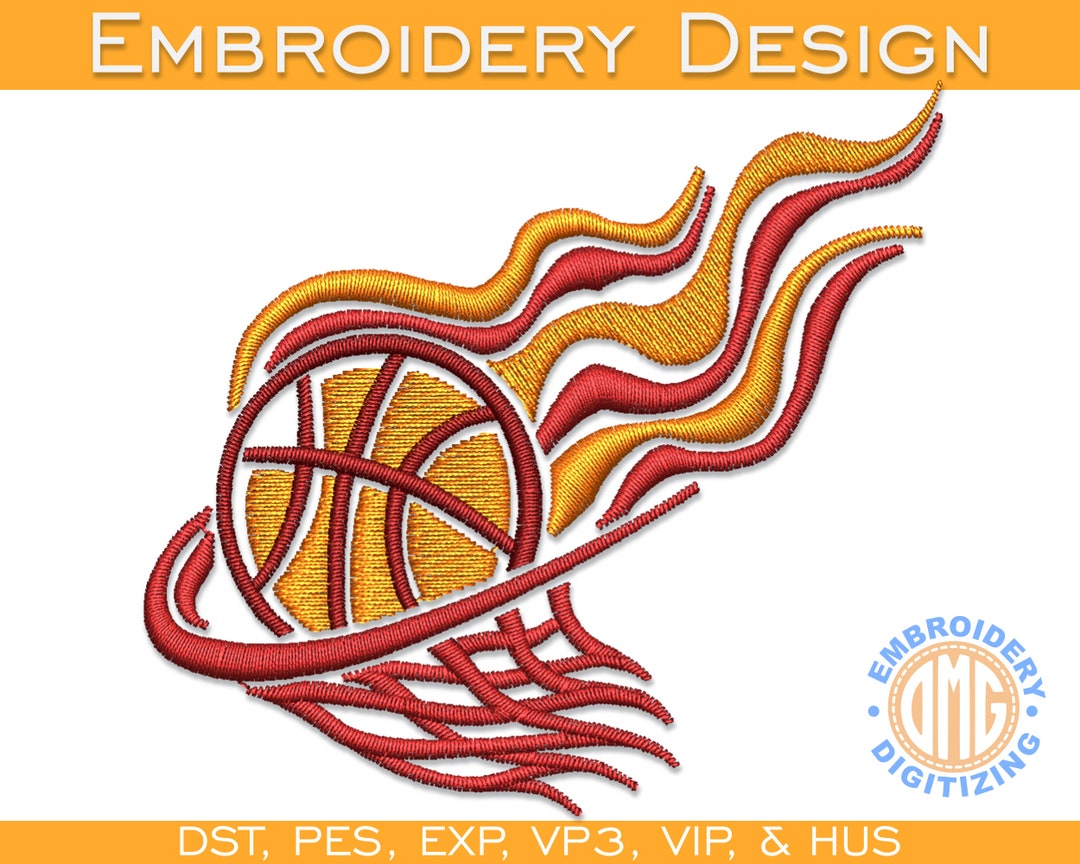 Basketball With Flames Embroidery Design - Etsy