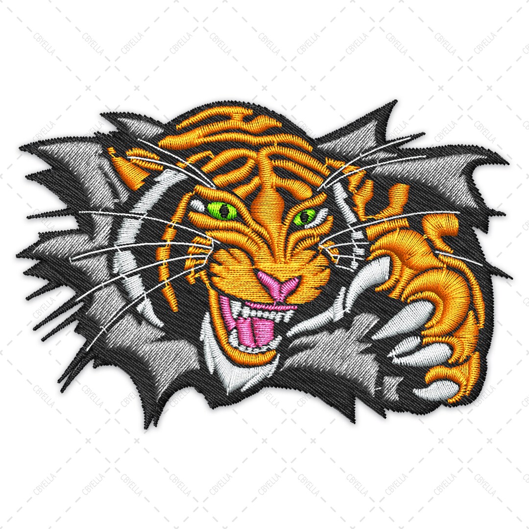 Tiger Breaking Wall Embroidery Design - Etsy