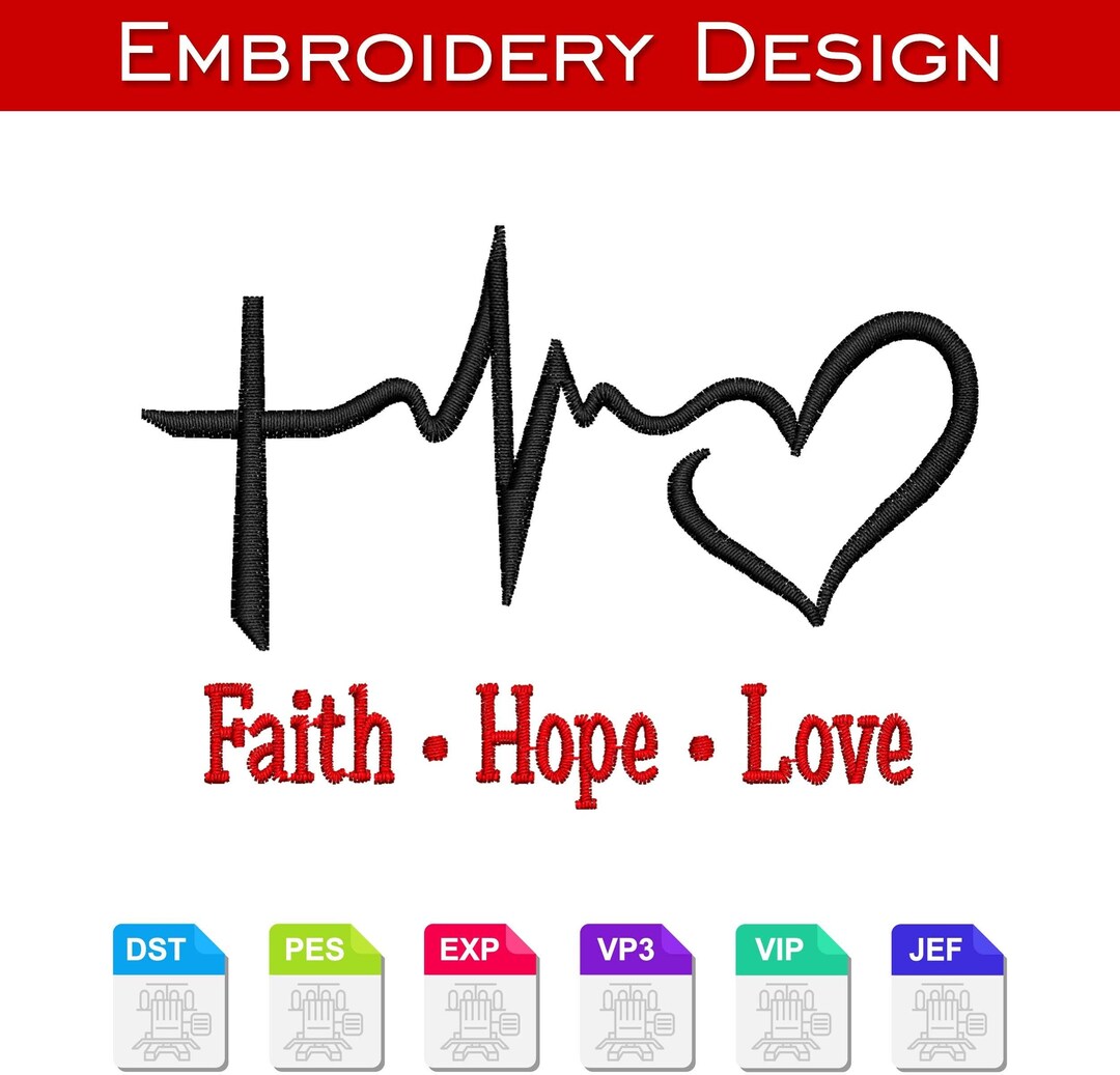 Cross EKG Heartbeat Love Embroidery Design - Etsy