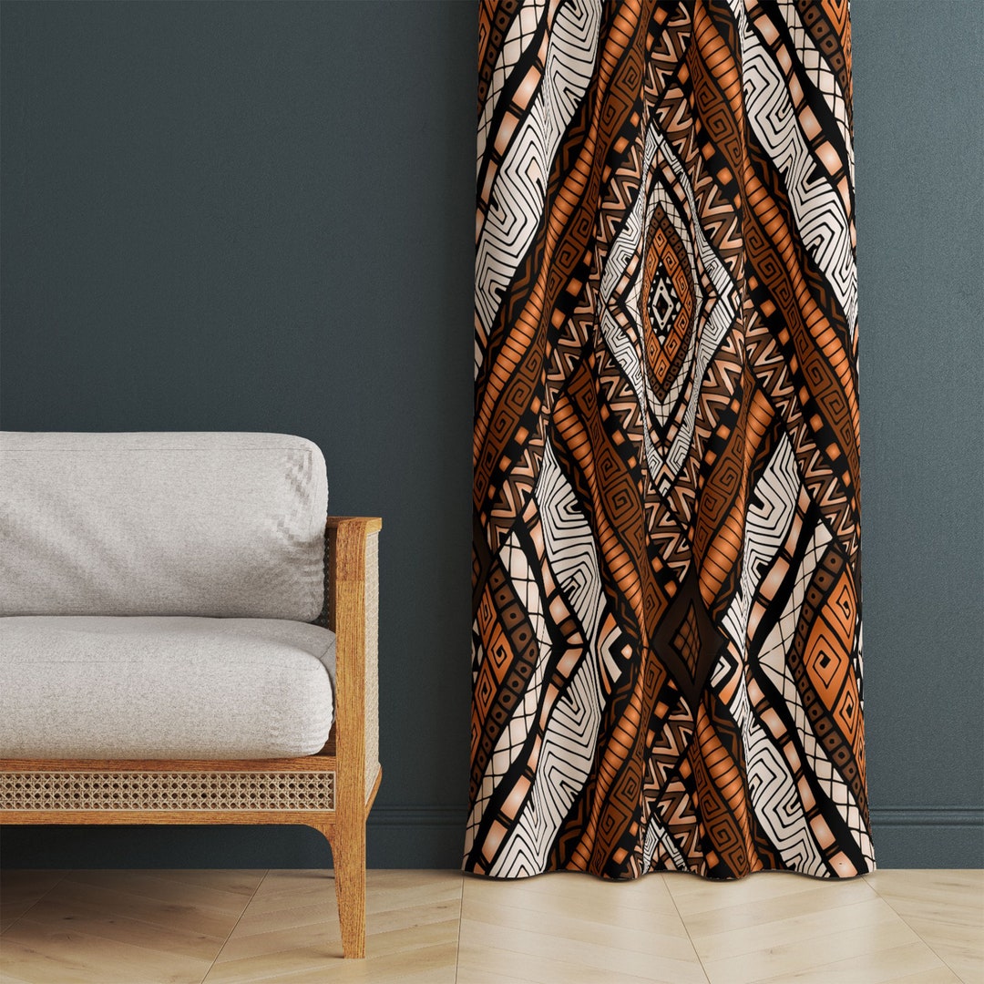 African Ethnic Mudcloth Grommet Curtains, Ethnic African Curtain ...
