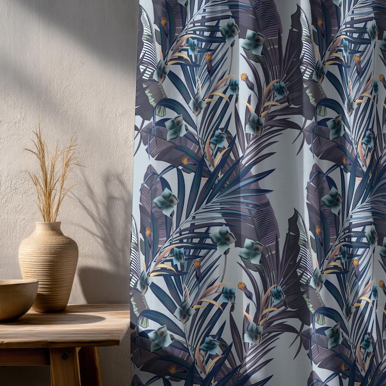 Painel de cortina tropical, cortinas com estampa botânica escura de ...