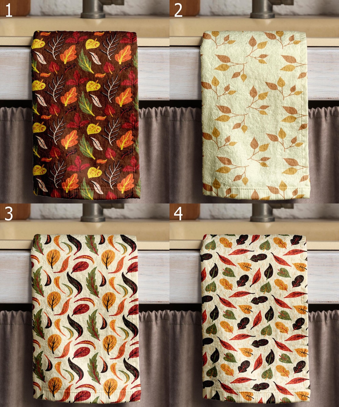 Autumn Leaves Tea Towels, Fall Dish Towel, Fall Orange Leaves Kitchen ...