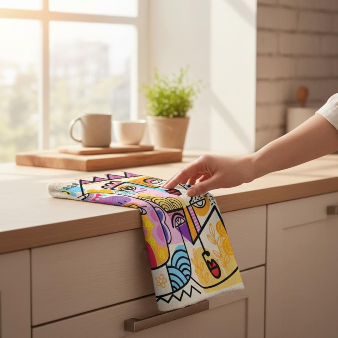 Modern Abstract Tea Towels, Abstract Face Lines Dish Towel, Modern Art ...