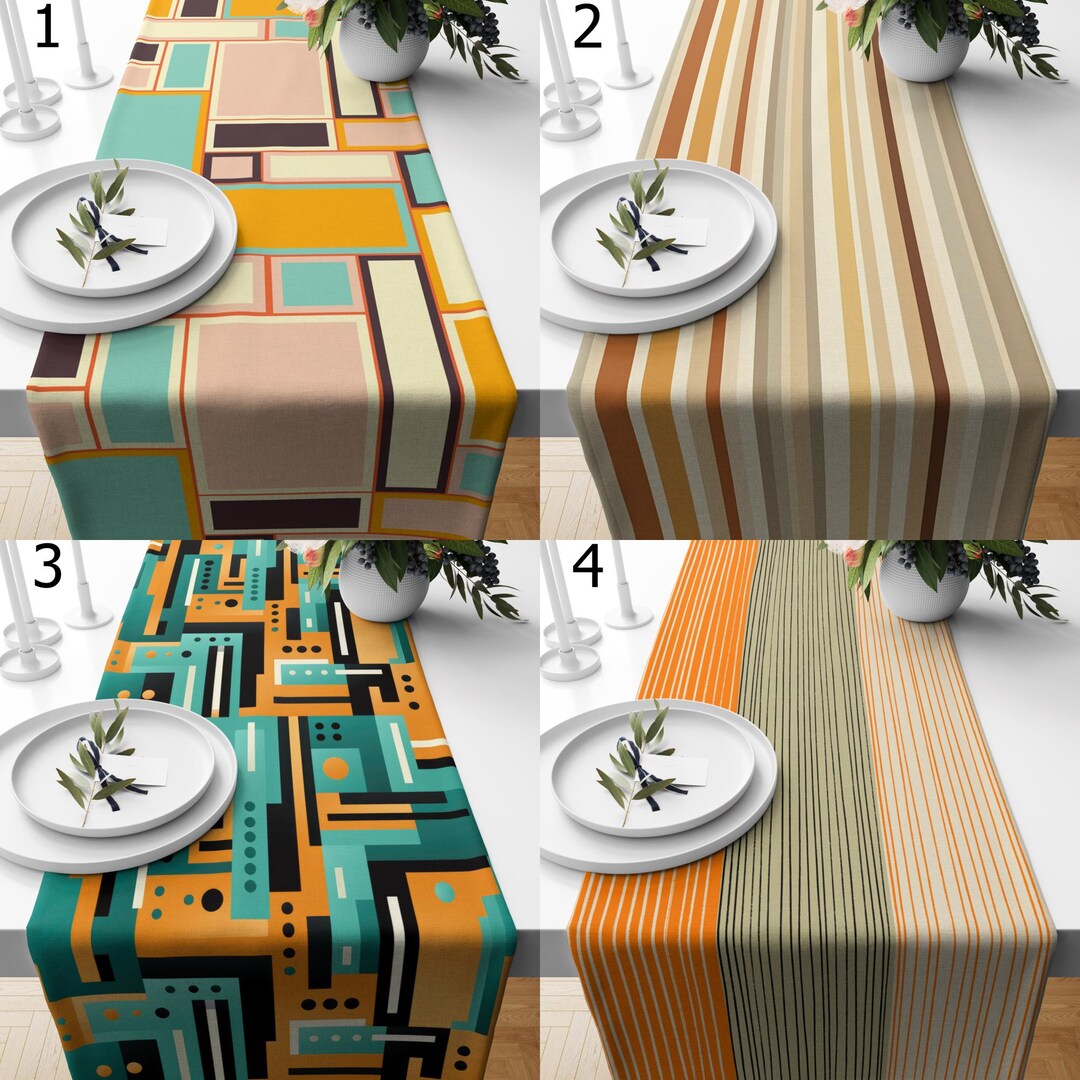 Mid Century Modern Table Runner, Retro Colorful Coffee Table Runner ...