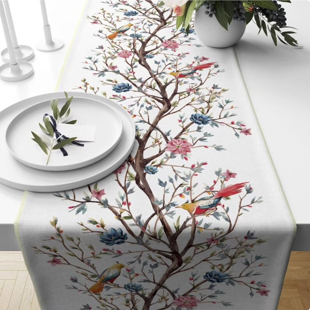 Floral Table Runner, Flowers Print Table Runner, Spring Floral Table ...