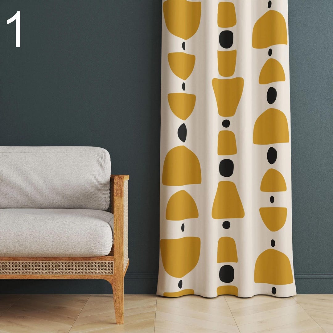 Retro Boho Curtains, Mid-century Art Style Curtain, Modern Art Window Curtain, Abstract Art ...