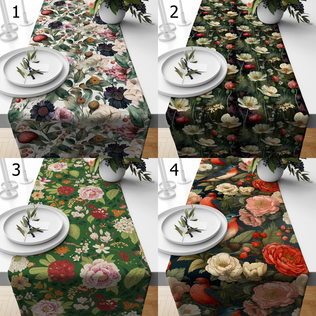 70s Flowers Table Runners, Retro Mid Century Modern Floral Table Runner ...