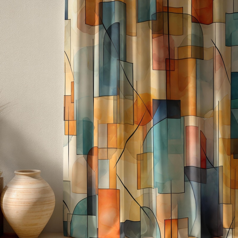 Cream and Aqua Curtains - Etsy
