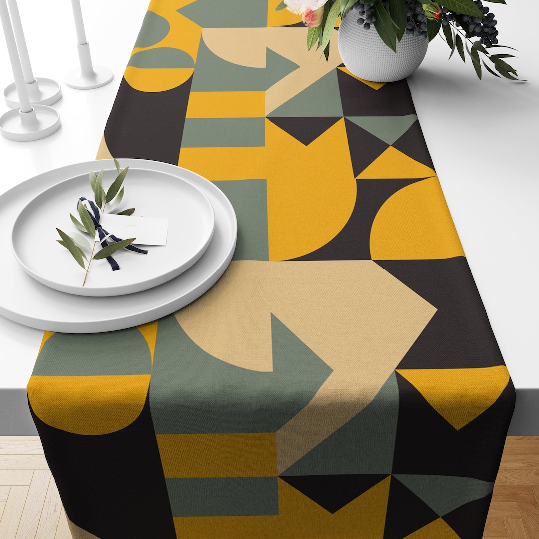 Mid Century Modern Bauhaus Table Runner, Retro Colourful Table Runner ...