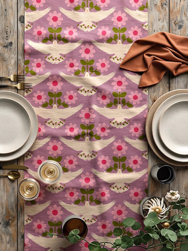 Scandinavian Folk Floral Table Runner, Vintage Inspired Floral ...