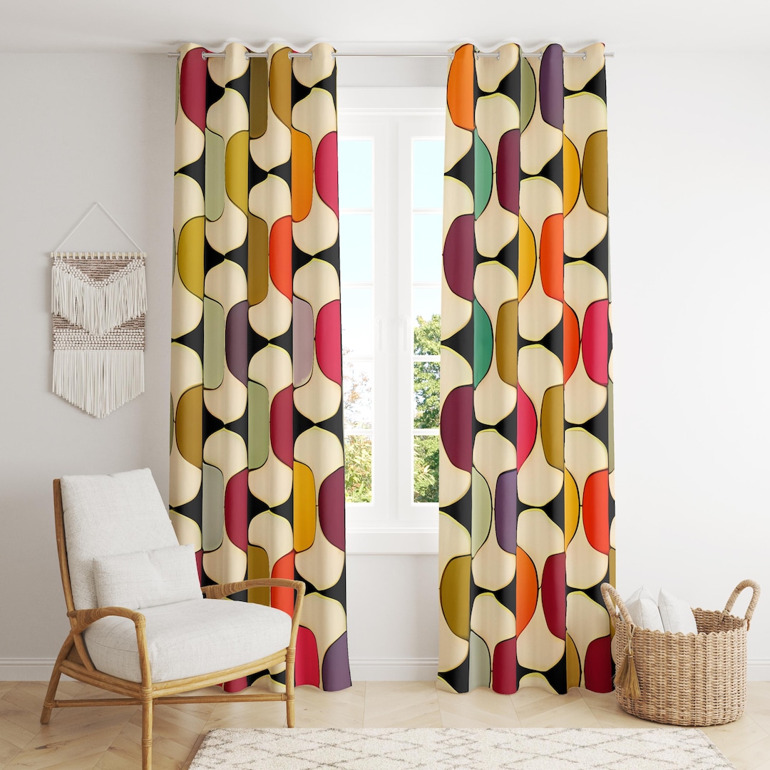 Retro Curtains, Mid Century Window Curtains, 70s Retro Blackout Curtain ...