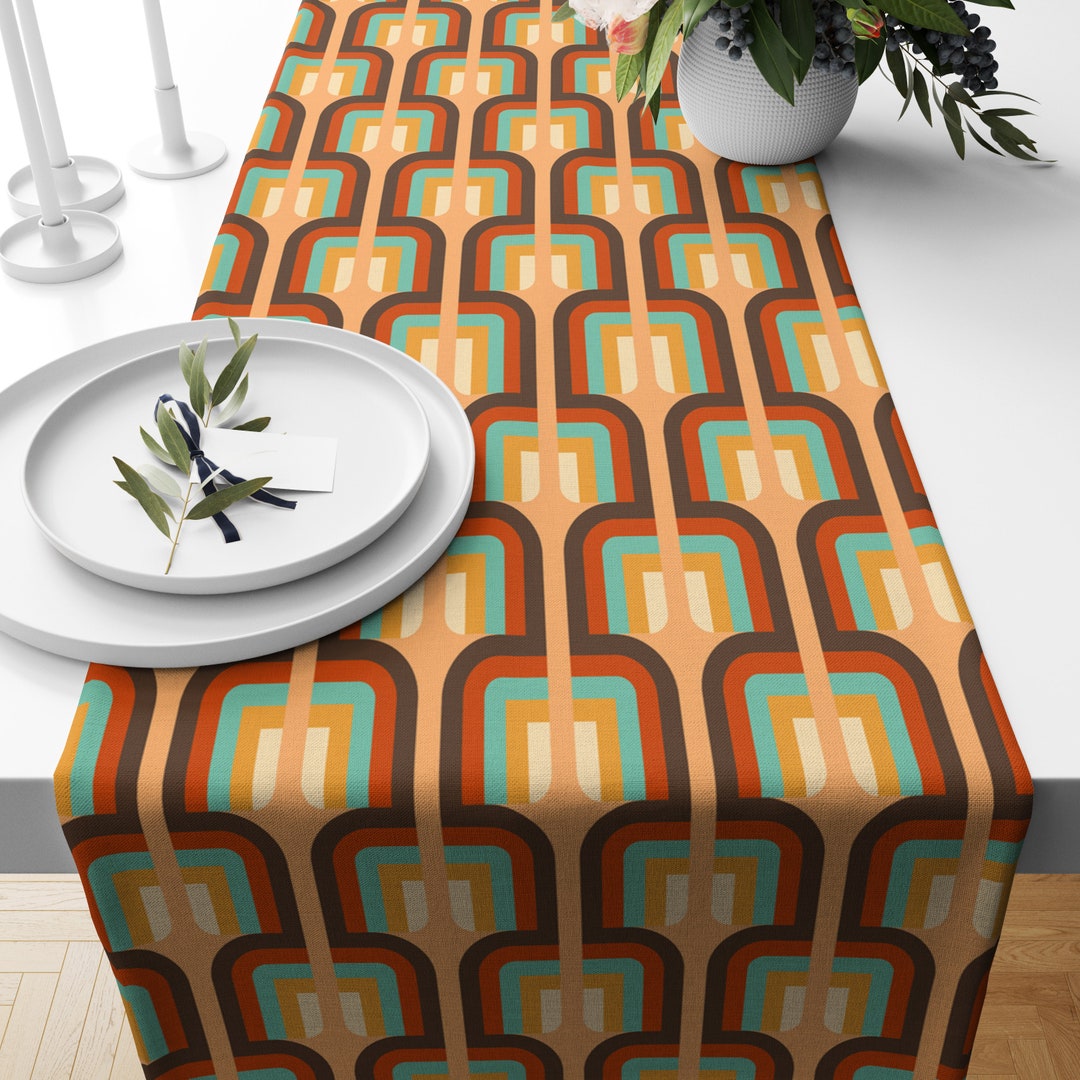 Retro Mid Century Modern Geometric Table Runner, Retro Party Table ...