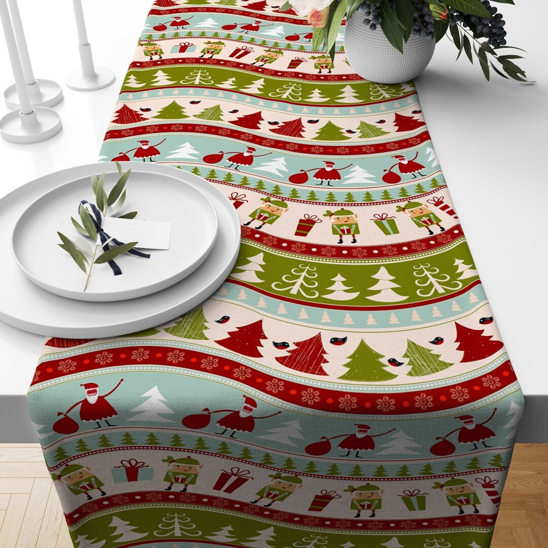 Christmas Colorful Pine Trees Table Runner, Winter Tree Table Runner ...