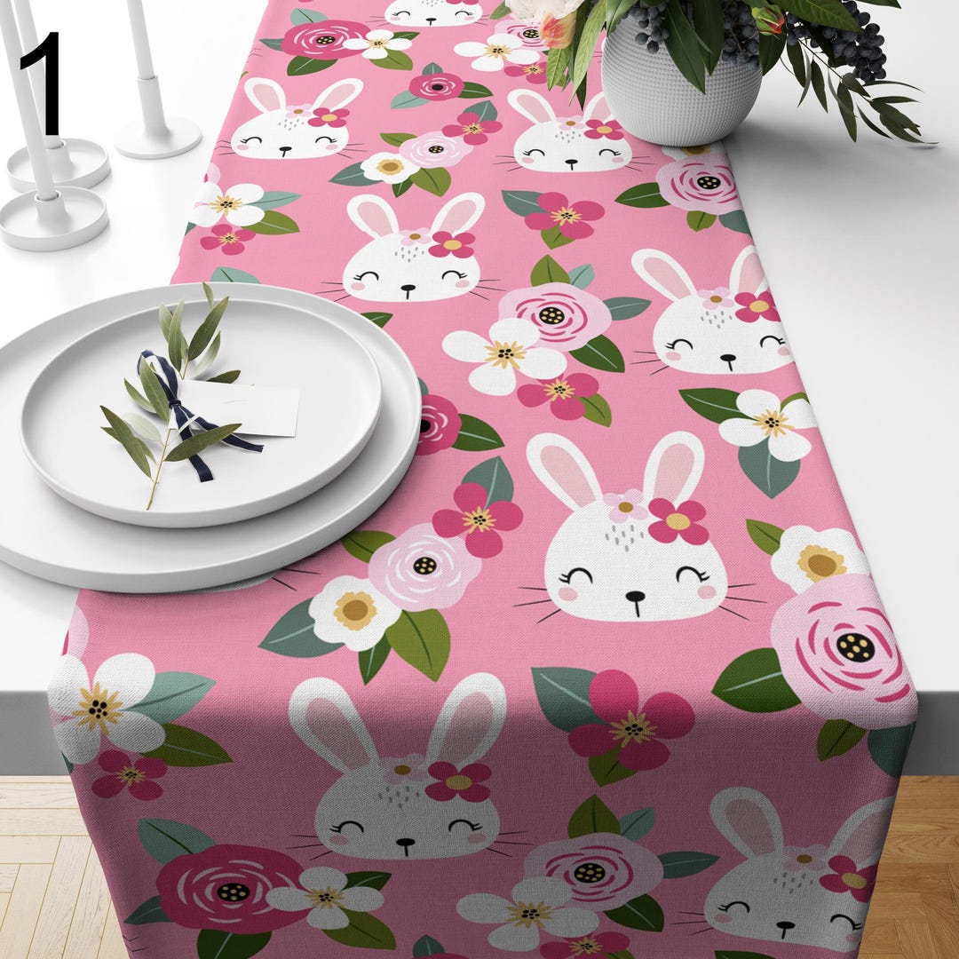 Pink Easter Table Runner, Easter Table Decor, Easter Gifts, Cute Bunny Table Runners, Easter ...