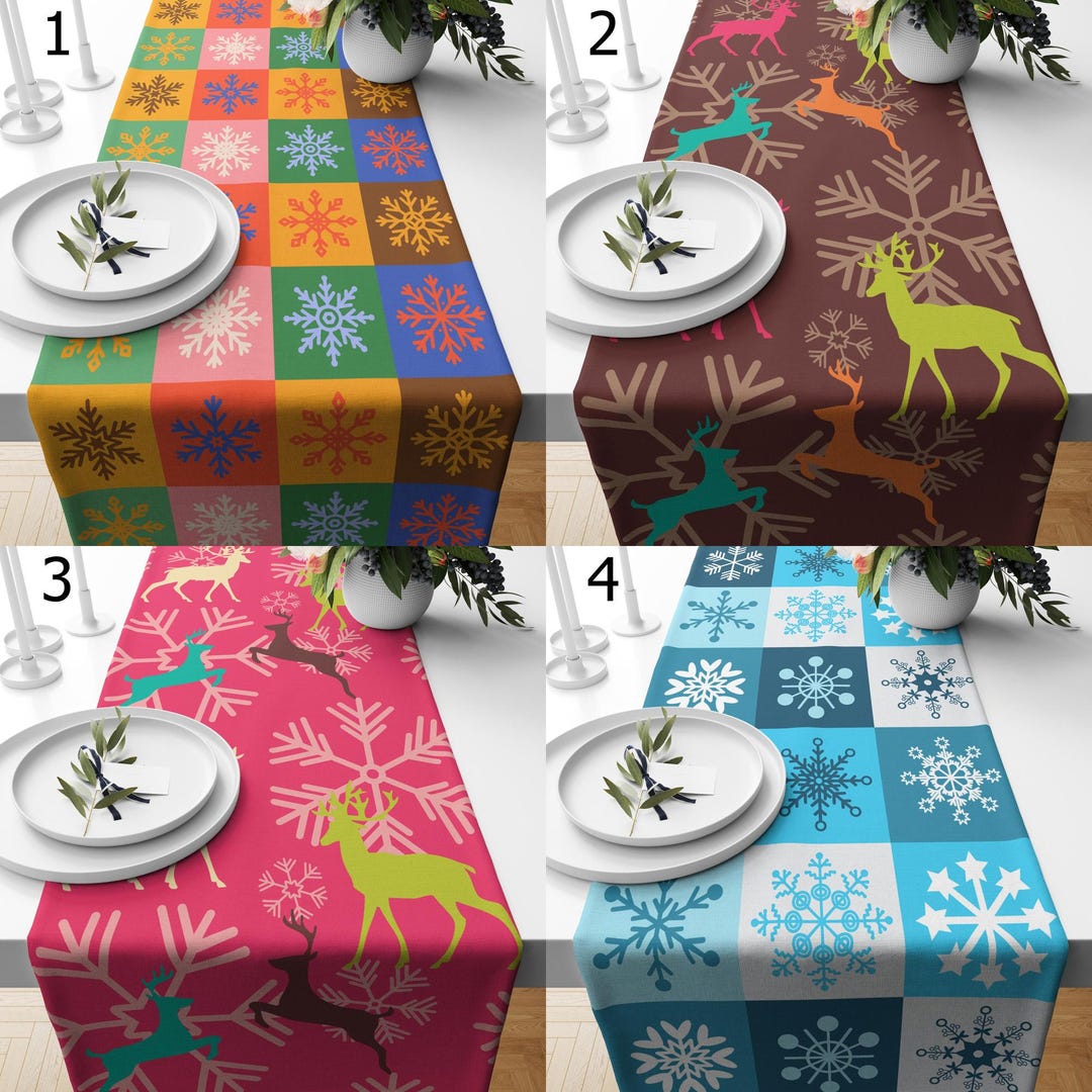 Christmas Snowflakes Runner, Christmas Deer Table Runner, Snowflake ...