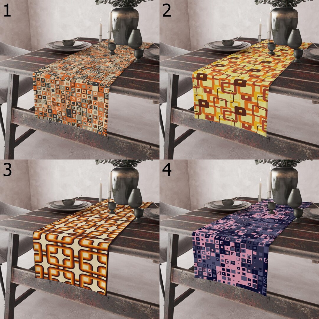 Retro Table Runner, 70s Geometric Table Runners, Mid Century Modern ...